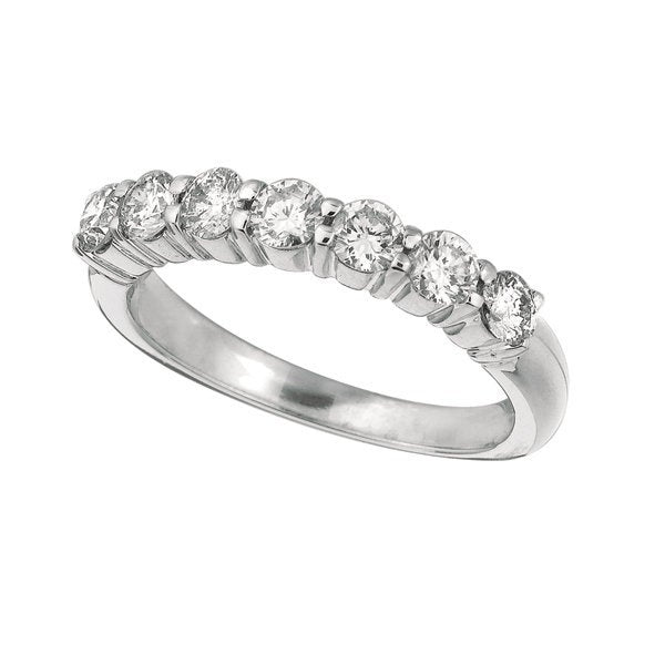 1.00 Carat Natural Diamond 7 Stone Ring G SI 14K White Gold